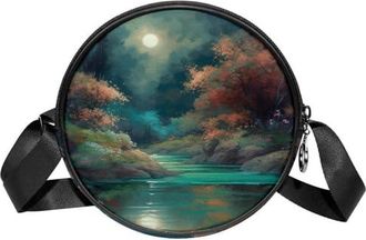 Generic Petit sac &agrave; bandouli&egrave;re Circle pour femme, petit sac &agrave; bandouli&egrave;re avec fermeture &eacute;clair, bretelles r&eacute;glables, sac &agrave; main rond d&eacute;contract&eacute; pour femmes