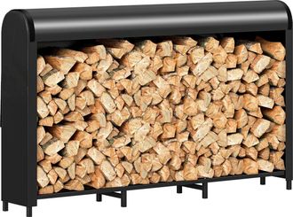 OUTSUNNY Kaminholzregal Metall 199 x 30 x 121 cm Brennholzregal Außen 0,6m³ mit wasserdichter Abdeckung Outdoor Feuerholzregal bis 300kg für Brennholz, Holzunt