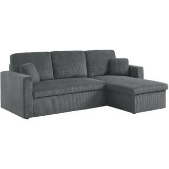 Sweeek Sweeek - Ecksofa mit Schlaffunktion, Cord-Bezug, breit gerippt, 3-Sitzer, Cord, Dunkelgrau