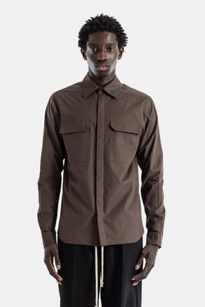 Rick Owens Mens Long-Sleeved Work Shirt Dark Dust Brown
