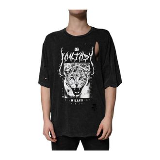 Dolce & Gabbana Leopard Graphic Tee Distressed - - Tops - Herren - Schwarzk - XL