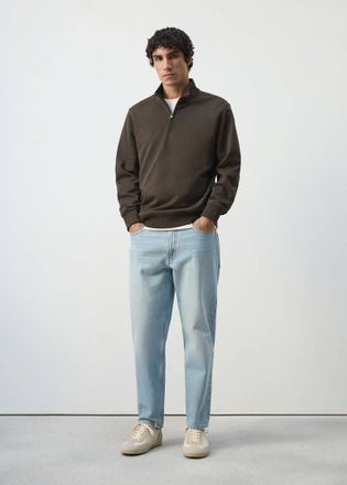 Mango Sweat &agrave; col zipp&eacute; 100 % coton l&eacute;ger chocolat - Homme - XXL - MANGO MAN