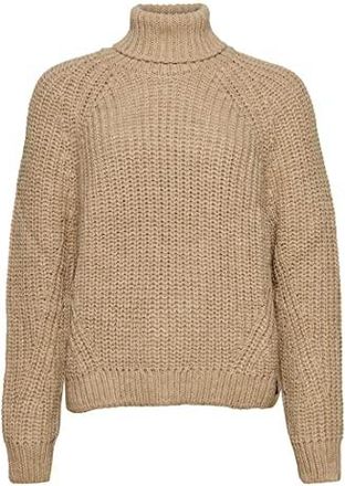 Superdry Pull décontracté en tricot avec col roulé et coutures décoratives pour femme, Beige chiné, M