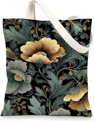 Generic Sacs fourre-tout en toile à motif floral élégant, réutilisables, vintage, légers et lavables, sacs en toile pour salle de sport, voyage, pique-nique, 