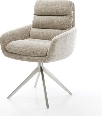 DELIFE Drehstuhl Abelia-Flex mit Armlehnen Webstoff Soft Beige Kreuzgestell breit Edelstahl 360° drehbar Wippfunktion, Esszimmerstühle
