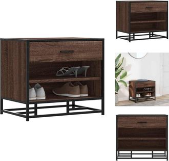 vidaXL Schuhbank Braun Eichen-Optik 60x40x53,5 cm Holzwerkstoff Metall - Schuhbank - Schuhbänke - Flurbank - Dielenbank
