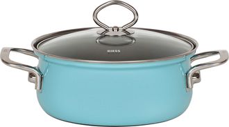 Riess 0655-037 Kasserolle mit Glasdeckel, NOUVELLE KRISTALLBLAU, Durchmesser 16 cm, Höhe ohne Deckel 8 cm, Inhalt 1.5 Liter, Emaille, blau, Induktion