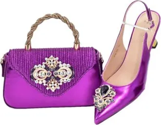 Generic Ensemble de chaussures et sacs assortis pour femme, Violet pour ensemble, 42.5 EU