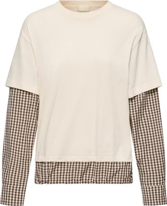 Moncler Moncler T-shirt En Coton M&eacute;lang&eacute; Effet Superpos&eacute; &Agrave; Motif Vichy, Femme, Beige, Taille: Xl