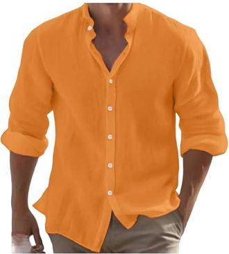 Generic Chemise Lin Homme Manches Courtes Casual &Eacute;t&eacute; Chemisette Leger Plage Boutonn&eacute;e Coupe R&eacute;guli&egrave;re Classique Solid D&eacute;contract&eacute; Tee Shirt 2026