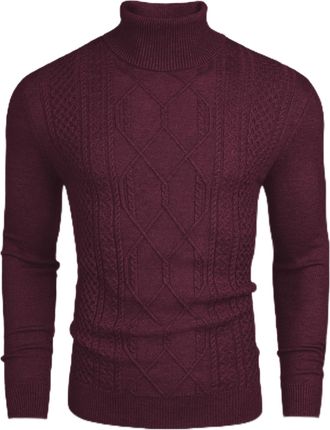Coofandy Strickpullover Herren Rollkragenpullover Slim Fit Zopfmuster Pullover Winter Warm Herrenpullover Langarm Sweatshirt Mit Kragen Dunkelrot XXXL