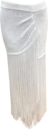 Simona Corsellini Femme, Jupes, Blanc, Taille: 38 FR Gonna in Maglia Luxury Drappeggio e Frangia