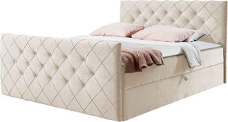 Mirjan24 Boxspringbett mit Polsterkopfteil und Fu&szlig;teil Utren, Polsterbett mit 2 Bettk&auml;sten, Matratze, Topper, Doppelbett, Bett f&uuml;r Schlafzimmer (180 x 200 cm, 