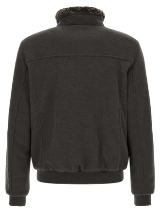 Moorer Wool-Cashmere Blend with Sheepskin Collar Jacket - Charcoal