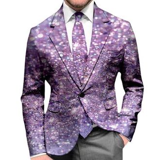 Generic Veste pour homme - Imprim&eacute; 3D multicolore - Costume de carnaval - Blazer slim fit - Aspect paillet&eacute; - Veste de costume amusante - Veste de f&ecirc;te pour c