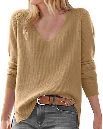 Generic Pull Femme Hiver Chic Et Chaud Pull Femme Laine Chandail &agrave; Manches Chauve-Souris &agrave; col en V Amincissant et &eacute;l&eacute;gant pour Femmes Pull en Laine Femme Hiv