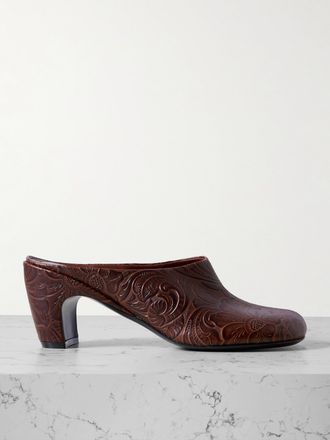 Dries Van Noten Mules Aus Leder Mit Pr&auml;gungen - Braun