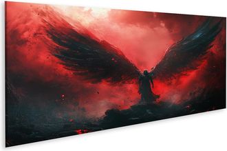 Islandburner Bild auf Leinwand Dunkler Engel mit ausgebreiteten Fl&uuml;geln im feurigen Himmel Bilder Wandbilder Poster