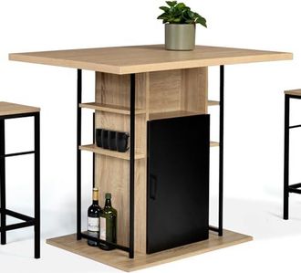 IDMarket Ilot central UGO 110 cm bois noir et imitation h&ecirc;tre avec rangements design industriel