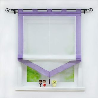 Joyswahl Voile Raffrollo mit Quaste Transparenter Dreieck Rollos mit farbigem Blende »Julia« Schals Fenster Gardine mit Schlaufen BxH 120x140cm Lavendel 1 Stüc