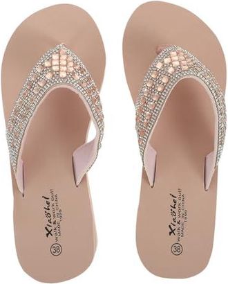 BESPORTBLE Sandales Plage Femme Antidérapantes avec Talon Compensé Perles et Confortables et Légères pour Lété Rose