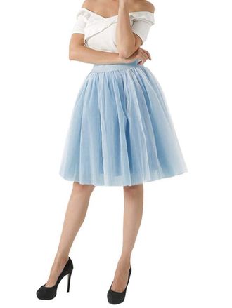 Minetom Damen T&uuml;llrock Rockabilly Tutu Rock Hohe Taille Ballett Unterrock Kurz Petticoat Vintage Karneval Party Knielang Unterrock Skirt Hellblau L