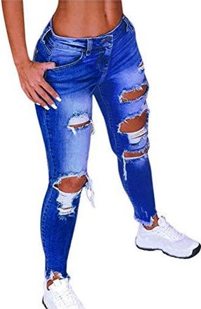 Onsoyours Jean Femme Evasé Pantalon Stretch Slim avec Poches Fermeture Eclair Elastique Décontracté Casual Pants Vintage Y2K Slim Denim Jean Troué Pantalon A Bl