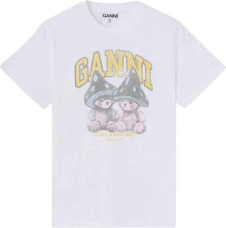 Ganni T-Shirt mit Pilz-Teddy - - Tops - Damen - Wei&szlig; - M