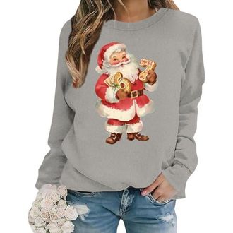 Generic Chandails graphiques pour femmes, imprim&eacute; P&egrave;re No&euml;l amusant 67, pulls de No&euml;l avec dessins anim&eacute;s | Streetwear, gris, L