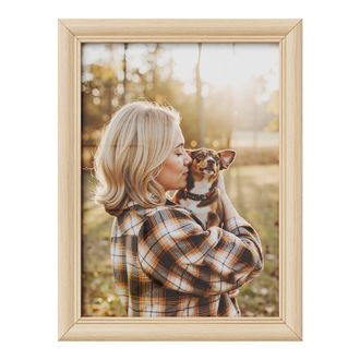 Woltu Bilderrahmen 13x18, Fotorahmen aus Massivholz und PS-Platte, Holzrahmen mit Passepartout, zum vertikalen oder horizontalen Aufhängen/Aufstellen, Poste