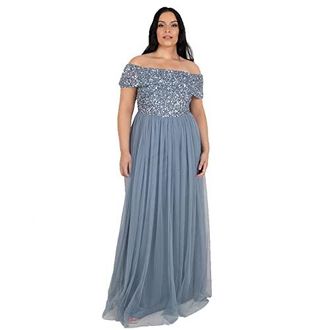 Maya Maya Berry Embellished Halter Neck Maxi Dress Robe de Demoiselle dhonneur, Bleu poudré, 44