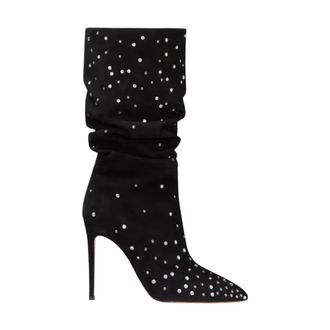 PARIS TEXAS Femme, Chaussures, Noir, Taille: 37 1/2 EU Bottines &agrave; Talons Aiguilles en Daim Noir Orn&eacute;es de Cristaux