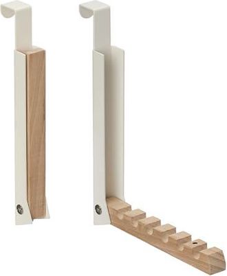 Relaxdays T&uuml;rgarderobe klappbar 2er Set, zum Einh&auml;ngen, T&uuml;rhaken 6 Kleiderb&uuml;gel, Metall & Holz, f&uuml;r 2 cm T&uuml;rfalz, beige