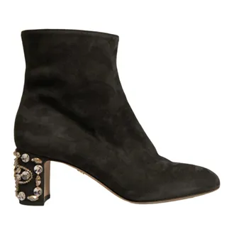 Dolce & Gabbana Femme, Chaussures, Noir, Taille: 39 EU Bottines à Talons Ornées Noires