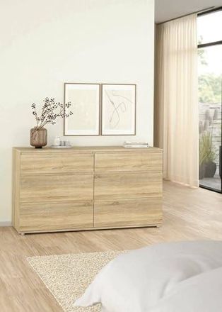 Dmora Kommode Isabel, Mehrzweckkommode, Schlafzimmerkommode, Schrank mit Schubladen, 153x50 h84 cm, Eiche