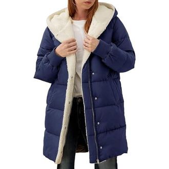 Generic Manteau dhiver long en polaire shearling pour femme, veste chaude surdimensionn&eacute;e, doublure douce, v&ecirc;tements dext&eacute;rieur d&eacute;contract&eacute;s, bleu marine, XXL