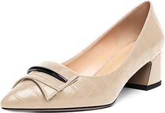 EDEFS Escarpins Femme Talon Bloc Bout Pointu - Boucle M&eacute;tallique &Eacute;l&eacute;gants pour F&ecirc;te Mariage et &Eacute;v&eacute;nements de Soir&eacute;e Crocodile Beige Taille EU43