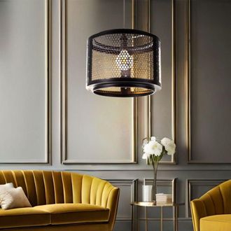 Nowa Led Pendelleuchte Hängelampe Wohnzimmerleuchte Retro Pendel Hängeleuchte Esstischlampe, schwarz gold, Metall Gitterschirm, 1x E27 Filament led, DxH