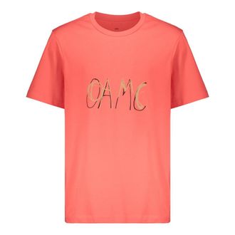 OAMC Geripptes Baumwoll-T-Shirt mit Frontlogo - - Tops - Herren - Rot - XL