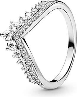 Pandora Pandora Bague chevron Voeu Tiare Princesse en argent sterling avec zircones cubiques transparentes, taille 60