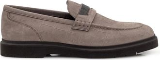 Brunello Cucinelli Femme, Chaussures, Gris, Taille: 41 EU Croc Print Penny Loafer