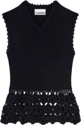 Ganni Femme, Tops, Noir, Taille: 38 FR D&eacute;bardeur en Crochet de Coton