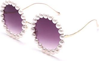 Generic Lunettes de soleil rondes faites à la main avec perles de designer 2025 - Lunettes de soleil en plein air pour tir de rue - Lunettes de vacances (coul