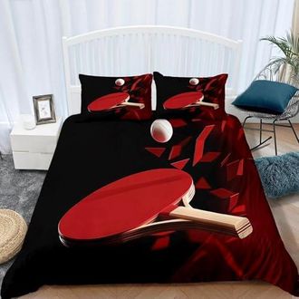 Generic Housse de Couette 90x190 Raquettes de ping-Pong Parure de Lit 3D Imprim&eacute;e Microfibre &eacute;Quipement Sportif Housse Couette 1 Personne avec Fermeture &eacute;clai