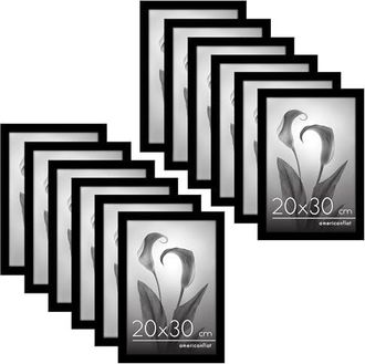 Americanflat Bilderrahmen 20x30 cm aus MDF-Holz und poliertem Plexi-Scheibe - Collage Bilderrahmen Set (12er Pack) - inkl. St&auml;nder und integrierter Aufh&auml;ngung f&uuml;r 