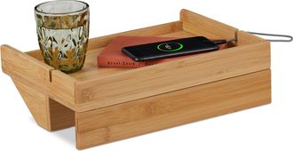 Relaxdays Bettablage, Mini-Nachtisch zum Klemmen, Bett & Hochbett, HxBxT: 10 x 33 x 24 cm, Kabelschlitze, Bambus, Natur
