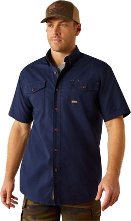 Ariat Mens Rebar Made Tough DuraStretch Work Shirt in Navy Cotton, Size X-Large, by Ariat