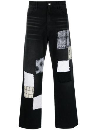 Marni jean droit &agrave; d&eacute;tails de patchs - Noir