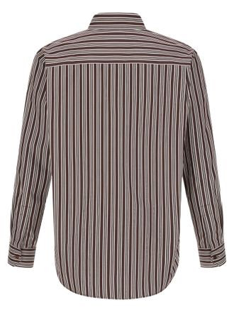 Saint Laurent Vertical Striped Cotton Poplin Shirt - Brown