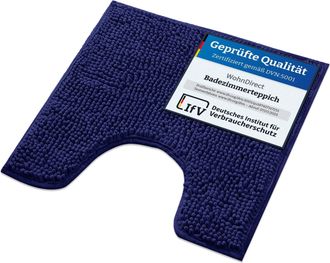 WohnDirect WC Vorleger mit Ausschnitt 45x45 cm Dunkelblau - Weiche Toilettenmatte f&uuml;r Stand-WC - Hochflor Badematte Saugstark & Bodenschonend (Versand aus DE)